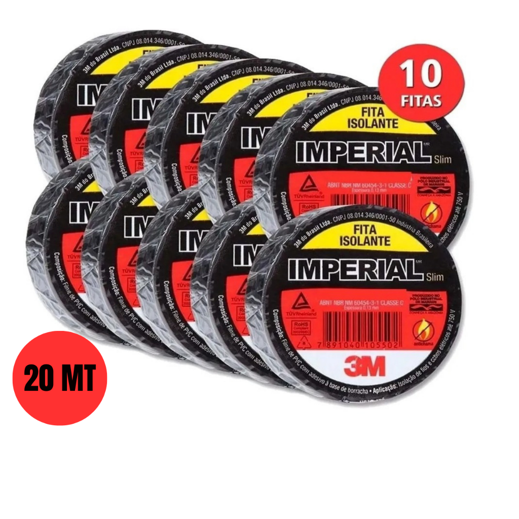 Kit 10 Fita Isolante 3M 18mm x 20 Mts Imperial ou Tekbond 20 Mts ...