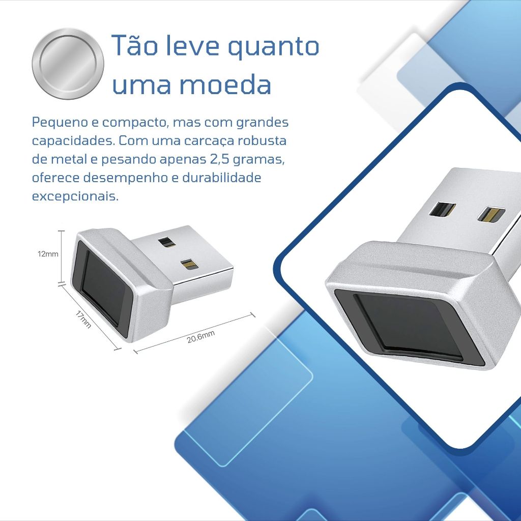 Leitor Biometrico Digital Digitais Sensor Biometria Usb Windows Hello ...