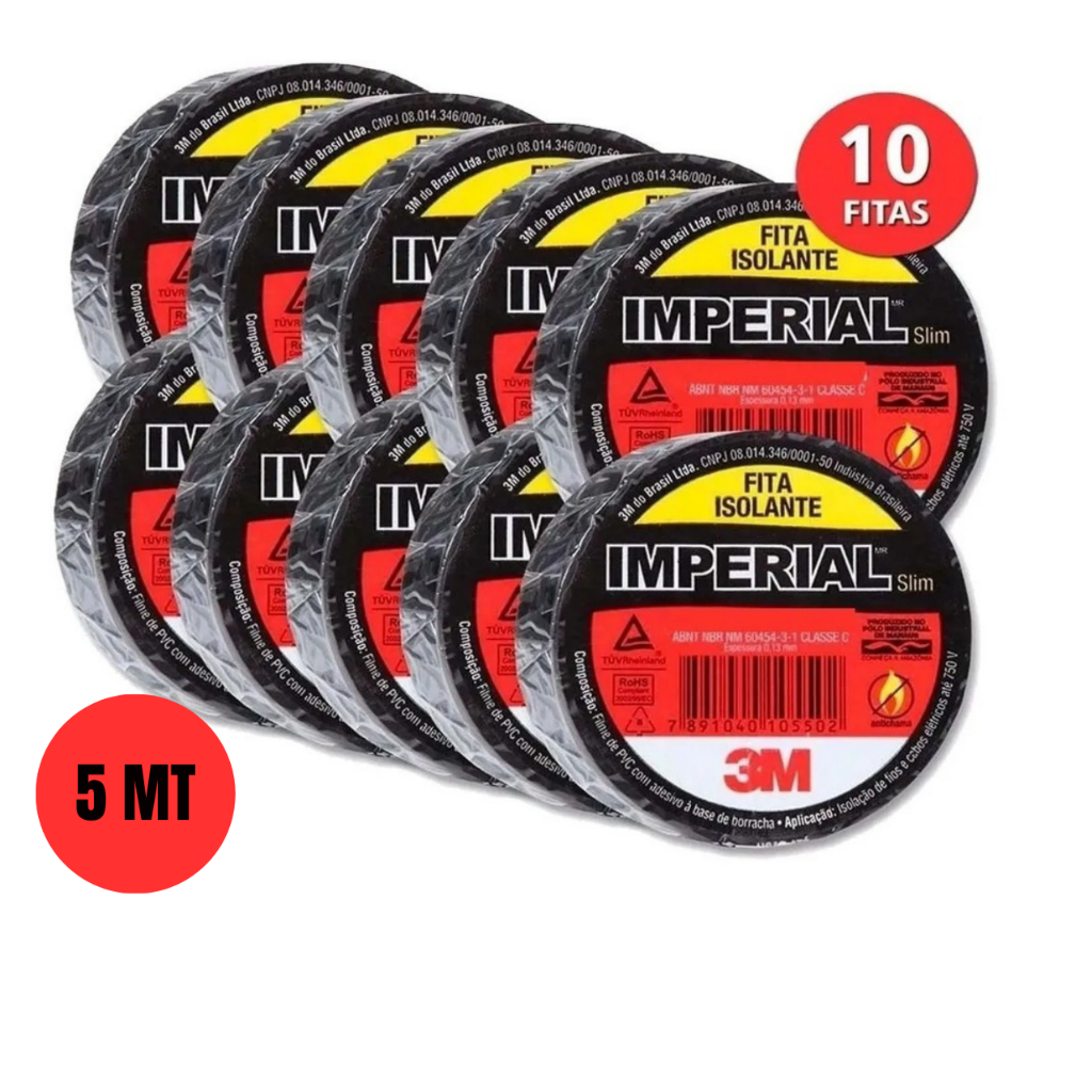Kit 10 Fita Isolante 3M 18mm x 5 Mts Imperial ou Tekbond 5 Mts | Shopee ...