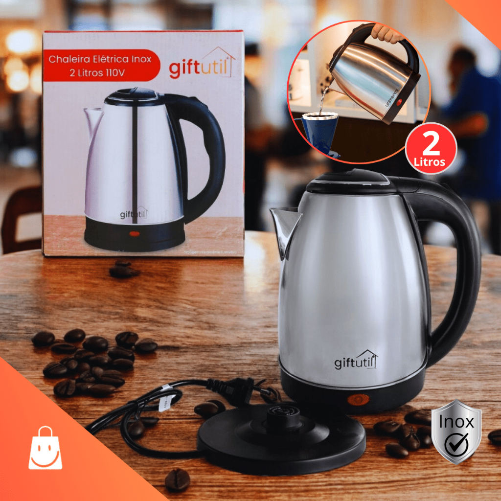 Chaleira Eletrica Inox Jarra Bule Auto Desligamento GIFT ÚTIL 127V ou 220v 2L Agua Quente Café ...