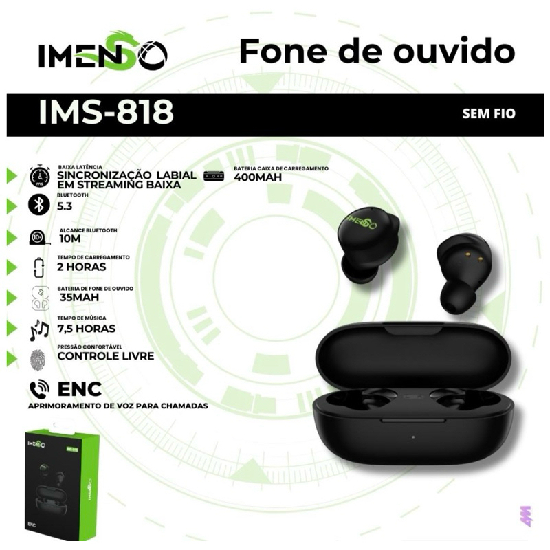 FONE DE OUVIDO SEM FIO IMS-818 | Shopee Brasil