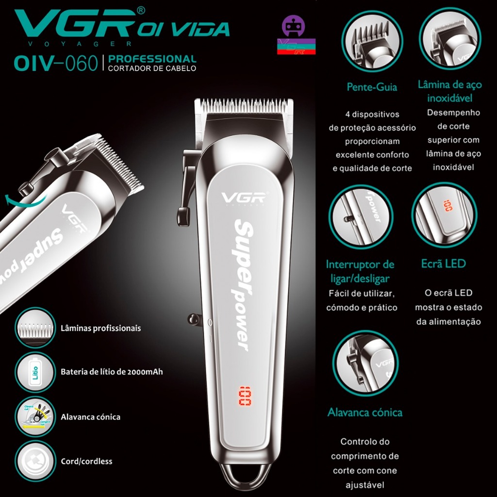 Máquina de Cortar Cabelo Profissional V-060 | VGR | Shopee Brasil