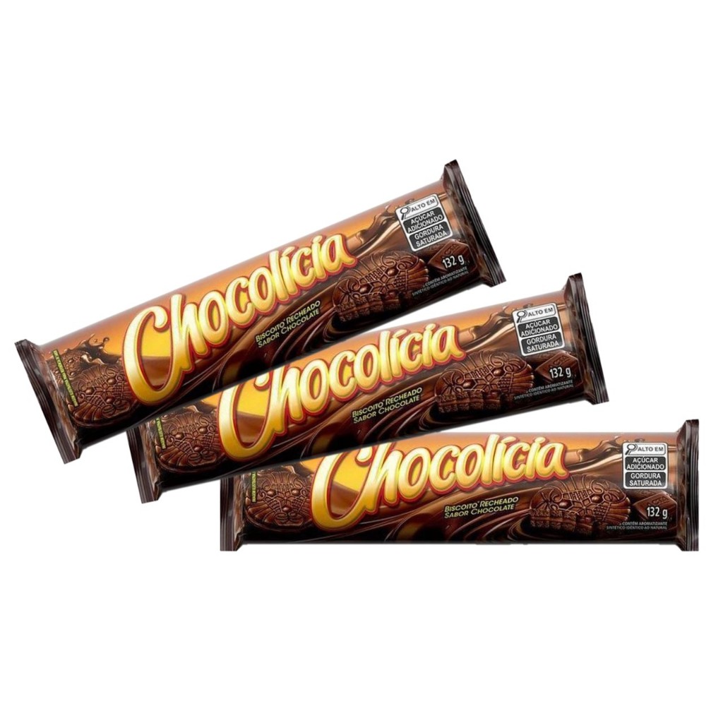 Kit 3 Chocolícia Biscoito Recheado Sabor Chocolate 132g | Shopee Brasil