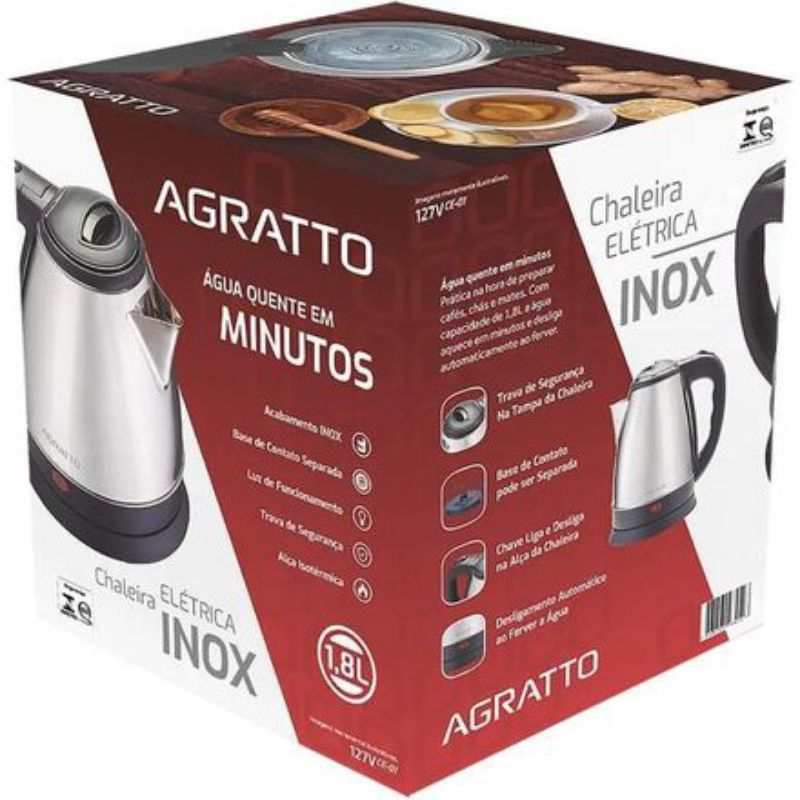 Chaleira Elétrica Inox 1,8l 1500w 220V Base Removível Ce-02 Agratto | Shopee Brasil