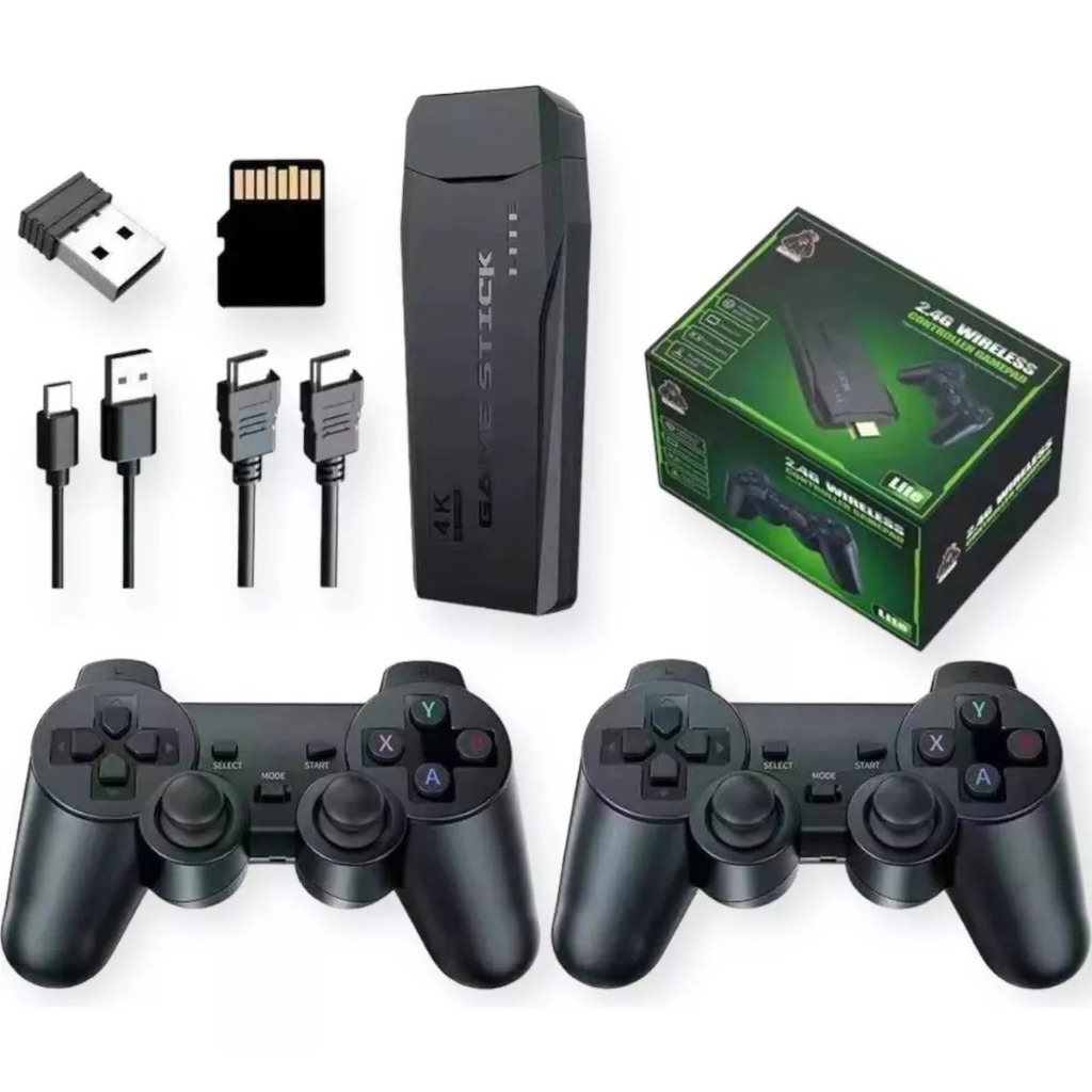 Video game Stick 4K Com mais de 20000 Jogos 64gb 2 Controles Sem Fio ...