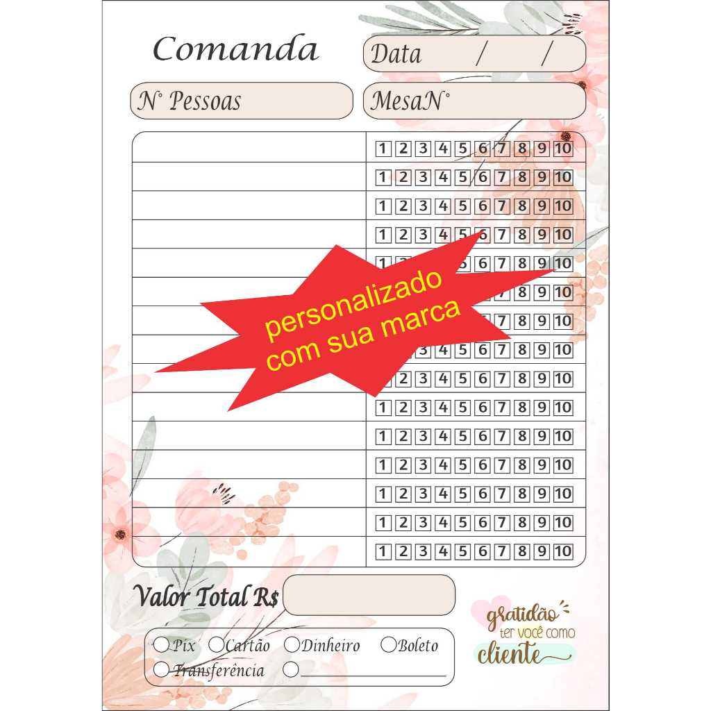 Blocos de comanda / Bar e Restaurante / 10x14 - Personalizado | Shopee ...