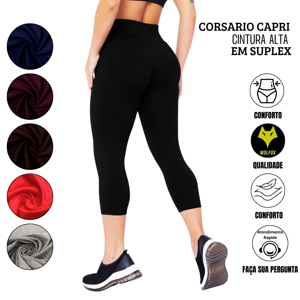 Corsario Capri Academia Suplex Feminino Cós Alto Qualidade Wolfox | Shopee Brasil