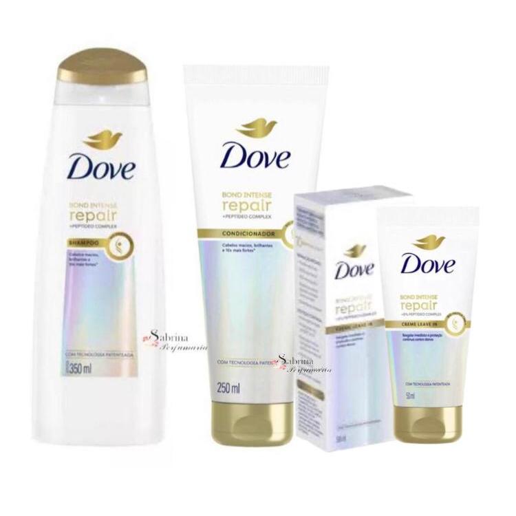 Kit Dove Bond Intense Repair Com 3 = Shampoo 350ml + Cond 250ml + Leave ...