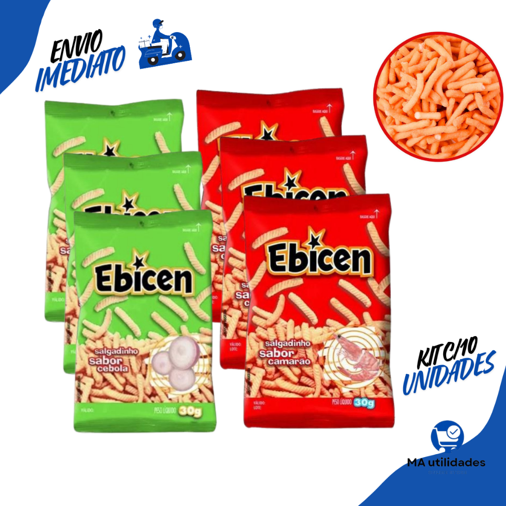 Salgadinho Ebicen Snack Assado Kit C/10 Pacotes Sabores Cebola E ...