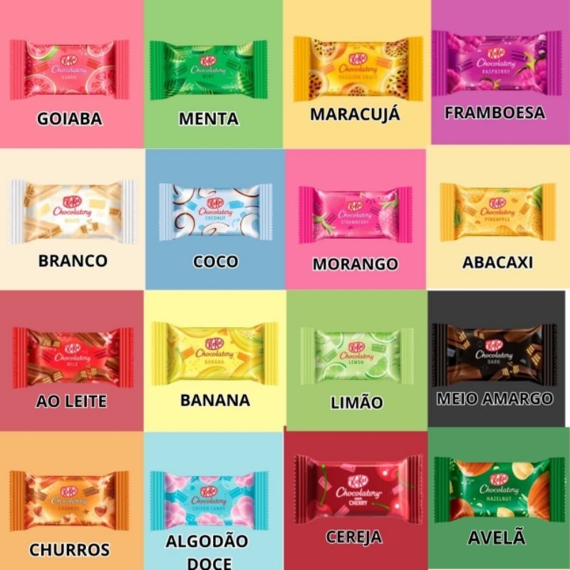 CHOCOLATE KIT KAT 1 UNIDADE SABORES: MENTA, BANANA, ABACAXI, ALGODÃO ...