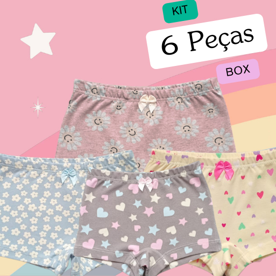 Kit 6 Calcinhas Box Boxer Menina Criança Bebê Malha Cotton Algodão ...