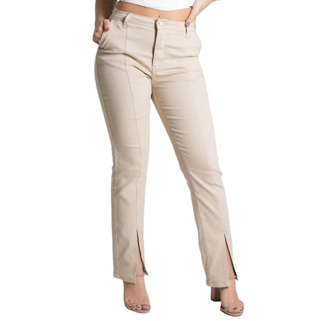 Calça Feminina Sawary Bege Sarja Reta Com Lycra - 276983 | Shopee Brasil