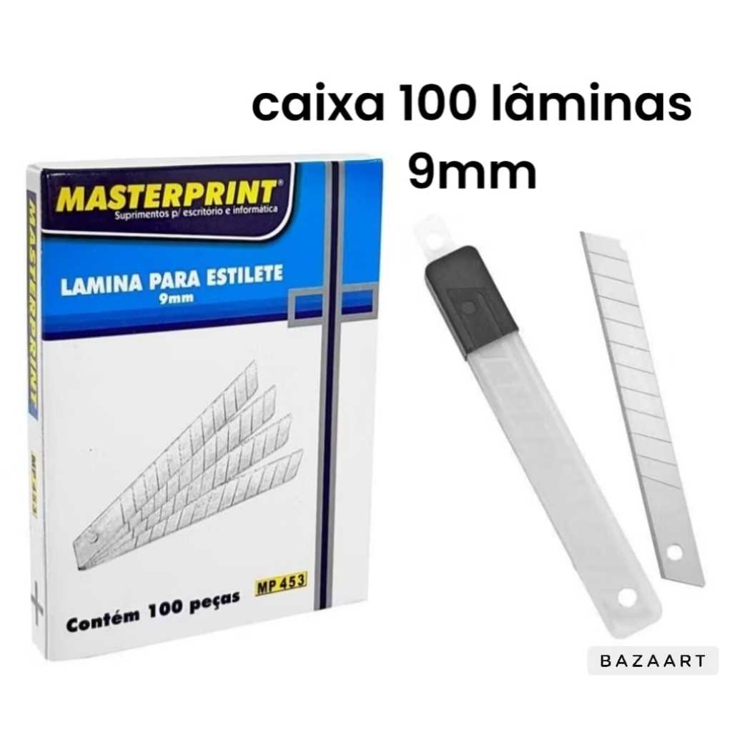 Lamina Para Estilete 9mm caixa com 100 unidades Masterprint | Shopee Brasil