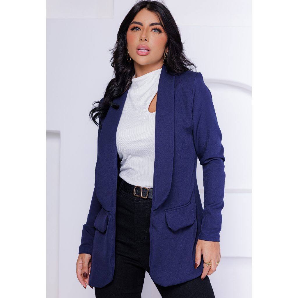 Blazer Feminino Alfaiataria Max Bleizer Casaco Social Longo | Shopee Brasil