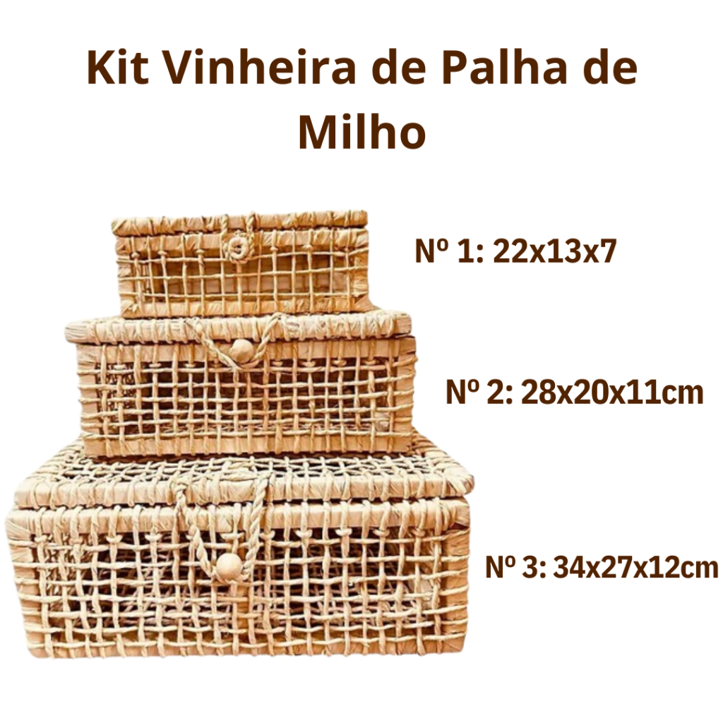 Kit Baú Vinheira de Palha de Milho - N. 01, N.02 e N. 03 | Shopee Brasil