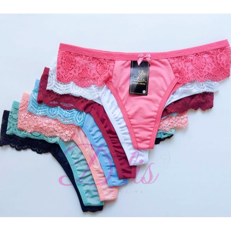 Kit 10 Calcinhas Fio Dental Lis com Renda Lateral | Shopee Brasil