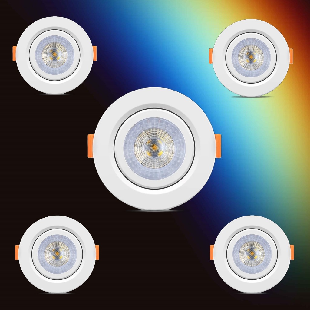 KIT 5 Luminária Spot Led Redonda Direcionável 5W Embutir Gesso Teto ...