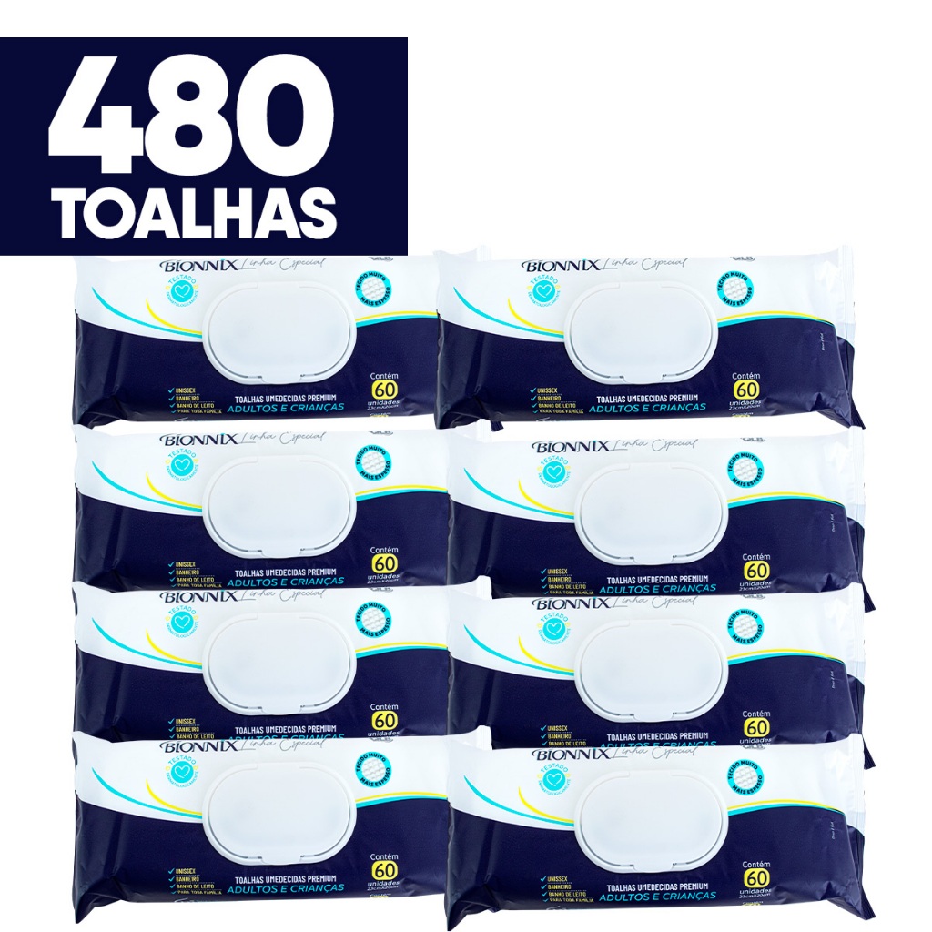 Kit 4 PCT ou 8 PCT com 60un Cada Toalhas Umedecidas Bionnix Premium ...
