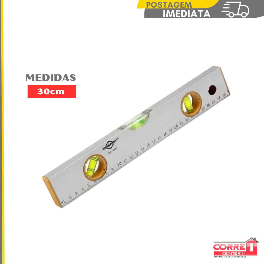 NÍvel 3 Bolhas Profissional Aluminio Brasfort 30 Cm 12¨ | Shopee Brasil