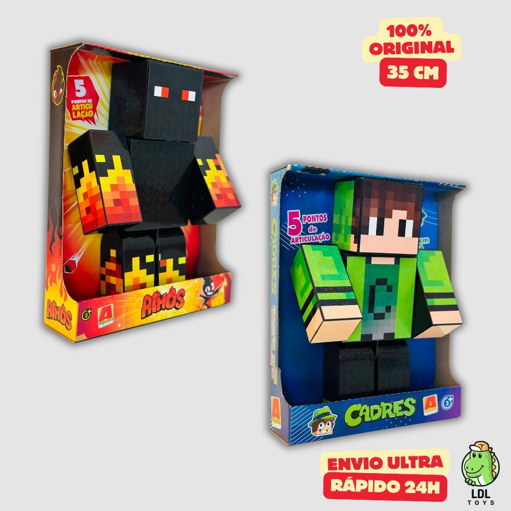 Kit 2 Bonecos Athos + Cadres Gamer Minecraft Articulado Youtuber 35cm ...