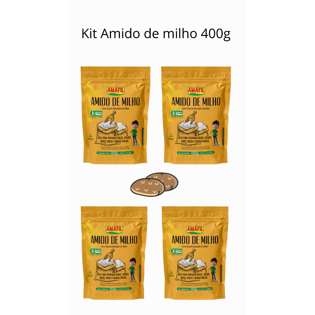 KIT AMIDO DE MILHO AMAFIL 400g– 4 PACOTES PL | Shopee Brasil