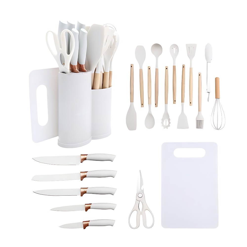 Kit 19 Completo NOVO Jogo Utensílios de Cozinha Luxo 19 Peças Com Tábua ...