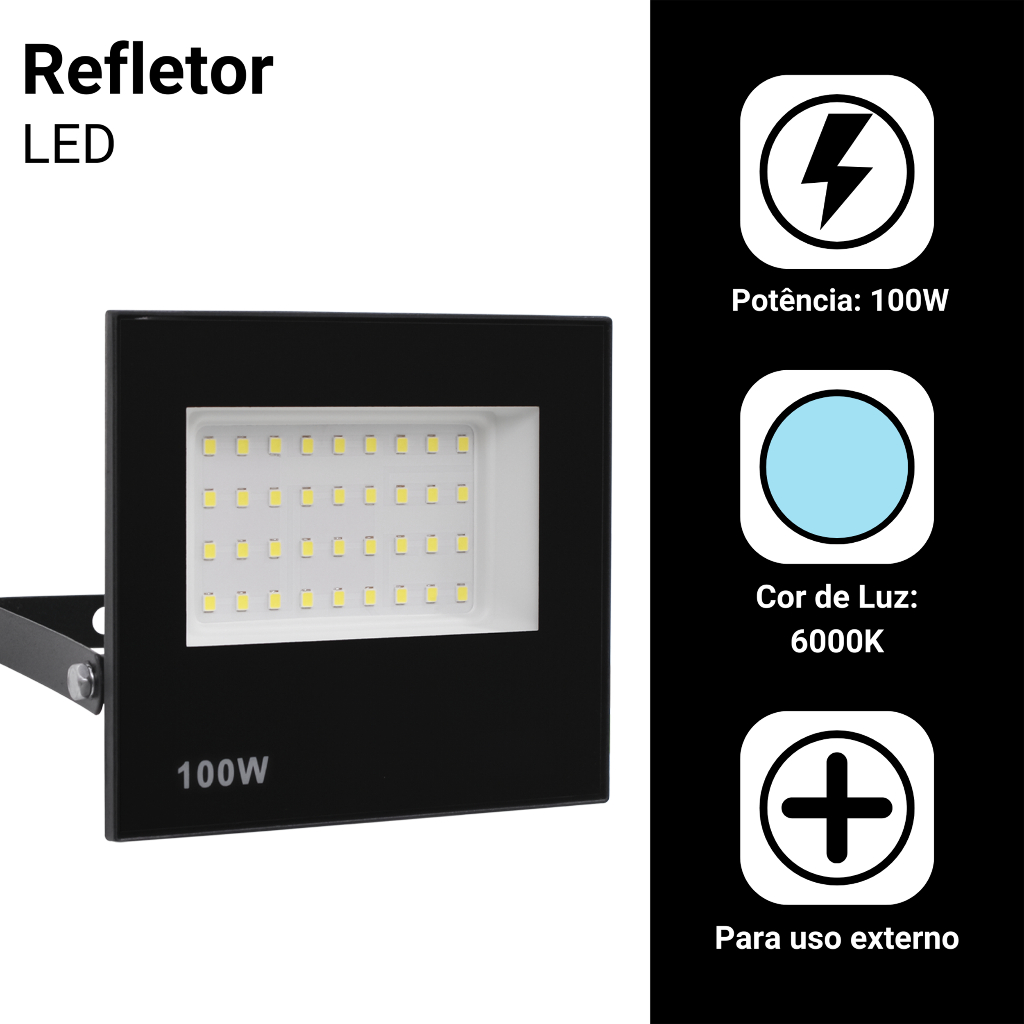 Kit 3 Refletor Led 100w Holofote Prova D'água Bivolt Luz Branco Frio | Shopee Brasil