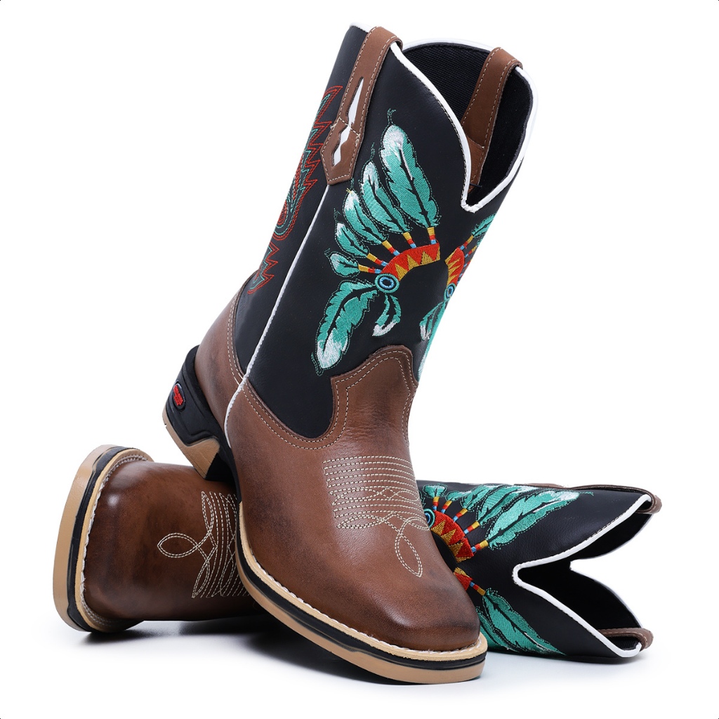 Bota Texas Jumper Texana Masculina Country Botina Cano Medio Bordado Bico Quadrado Sola ...