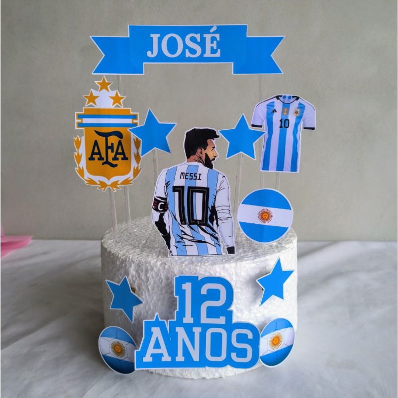 Topo Topper de bolo Personalizado Messi Festa Aniversario Time ...