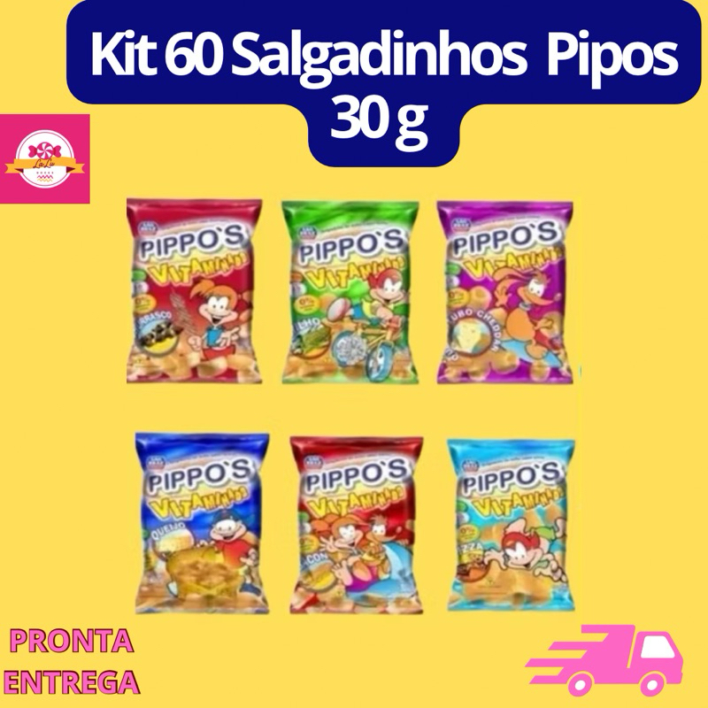 kit com 60 Salgadinhos Pipos 22g | Shopee Brasil