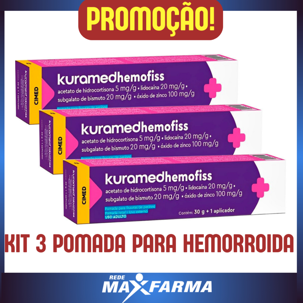 kit 3 Pomada Para Hemorroida Kuramed Hemofiss 30g + Aplic (igual ...