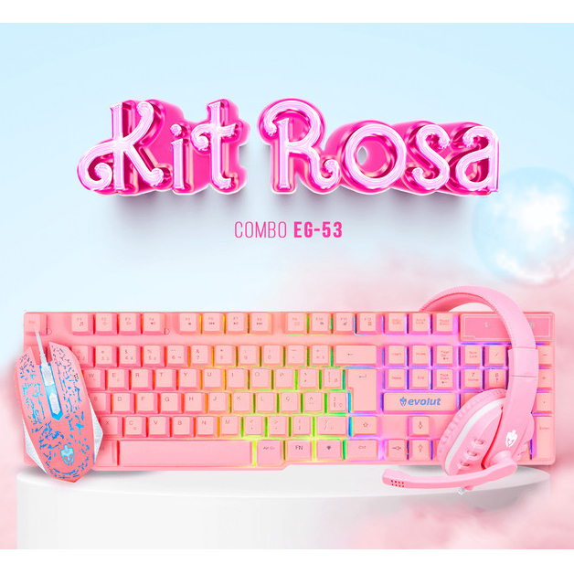 Combo Gamer PINK Mouse + Teclado + Fone de Ouvido Evolut EG53 | Shopee Brasil