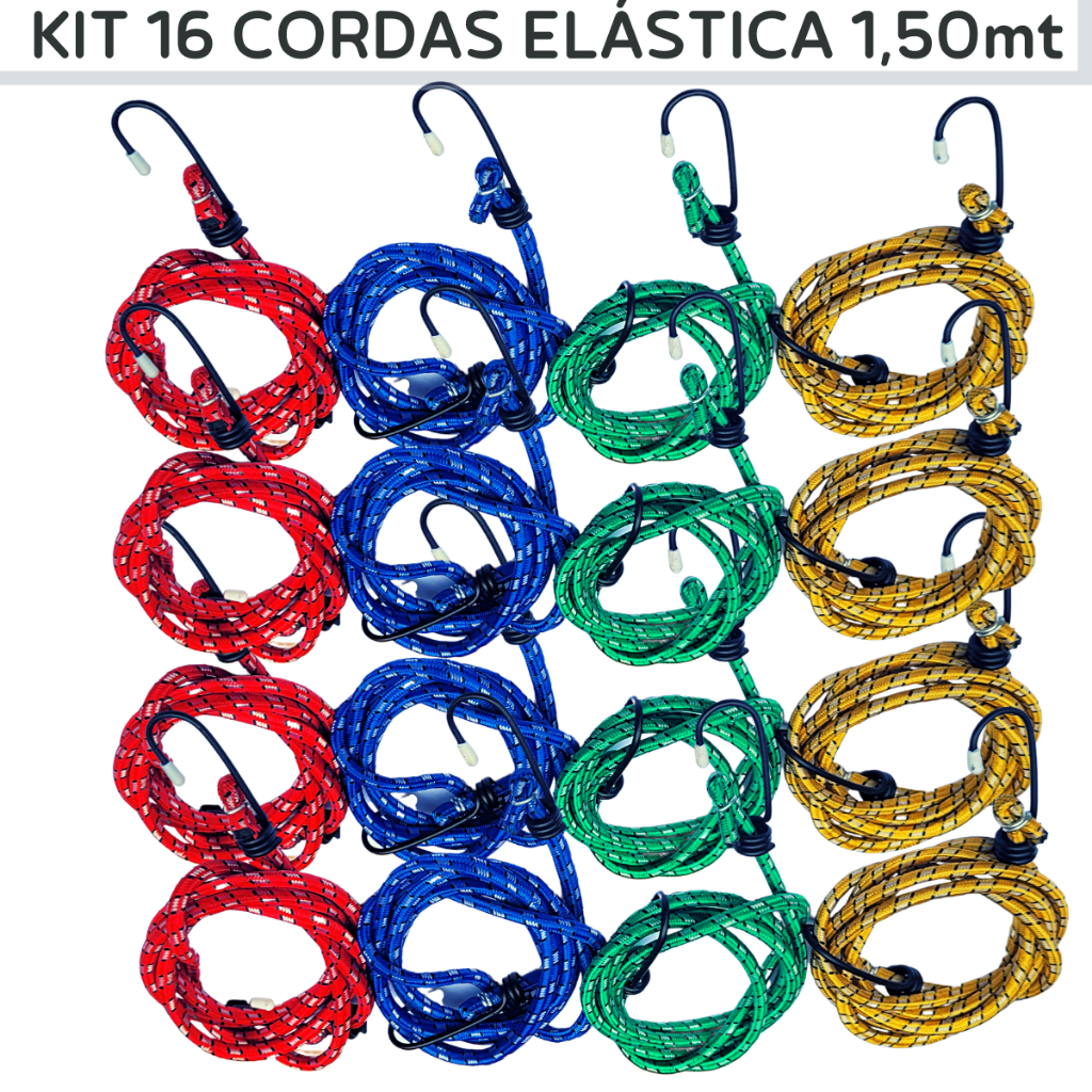 Corda Elástica Para Pagageiro Kit 4, 12 ou 20 Cordas de 1,50mt x 8mm P ...