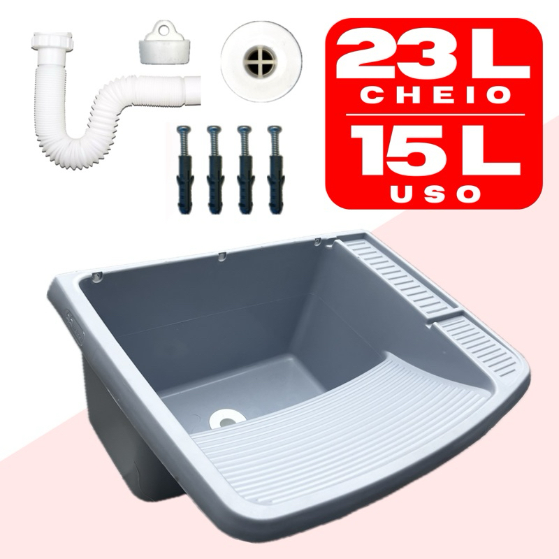 Tanque com Sifão Ralo e Kit de Instalação Tanquinho Pia Lavar Roupas ...