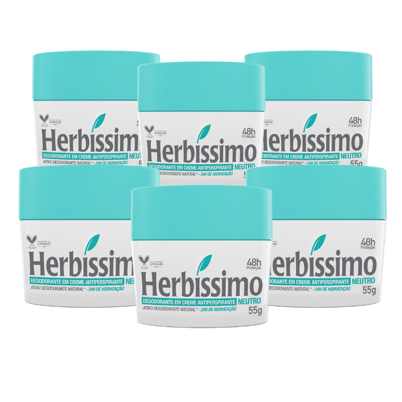 Kit Desodorante Creme Antitranspirante Neutro Herbíssimo 55G com 6 ...