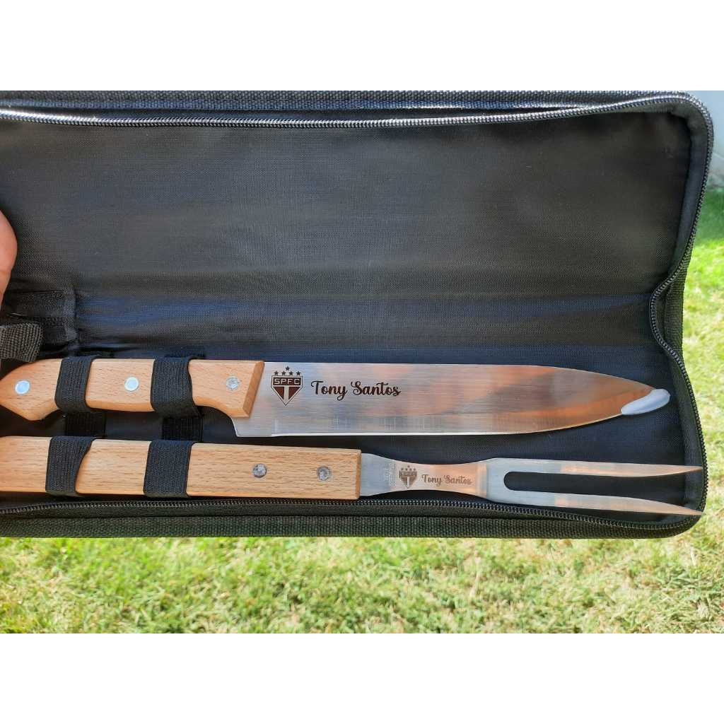 Kit Churrasco Personalização Laser Com Garfo, Faca E Estojo | Shopee Brasil