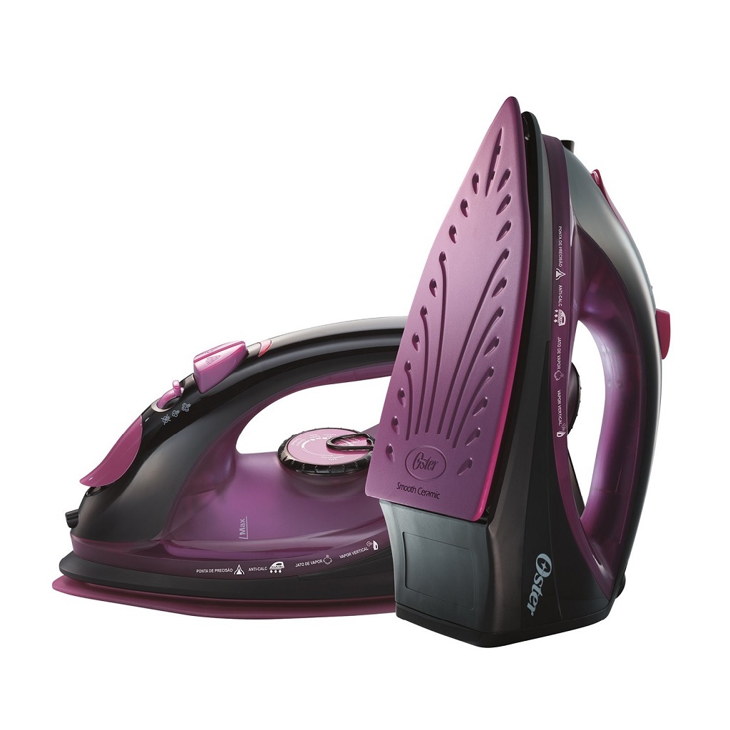 Ferro de Passar a Vapor Cerâmica Oster Preto e Roxo, Viagem, Steamer,Tradicional - GCSTBS5956 ...
