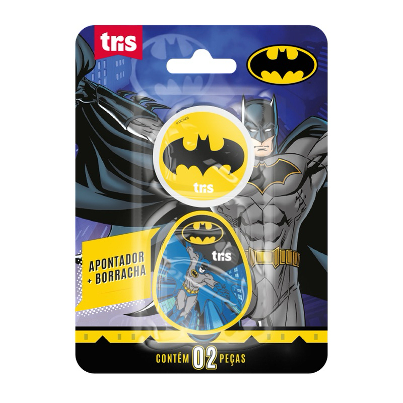 Tris Cartela Escolar do Batman com 1 Apontador + 1 Borracha | Shopee Brasil