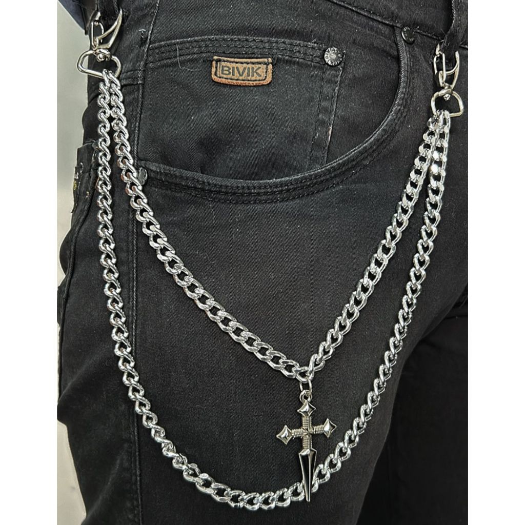 Corrente Punk Prateado Masculino Dupla Rock Moto Hip Hop OFF | Shopee ...