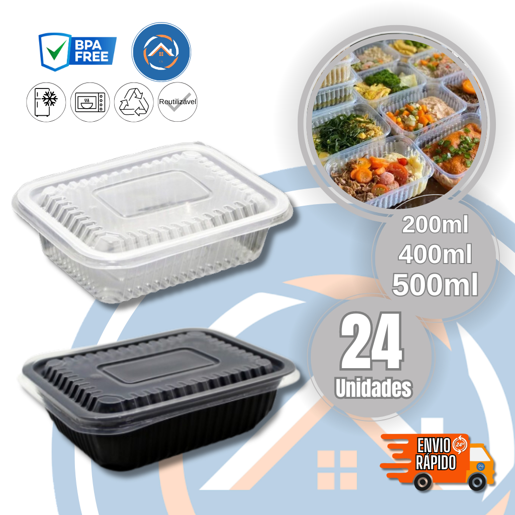 24 un Pote Marmita Descartável 200 / 400 / 500 ml Fitness Fit Freezer Micro-ondas | Shopee Brasil