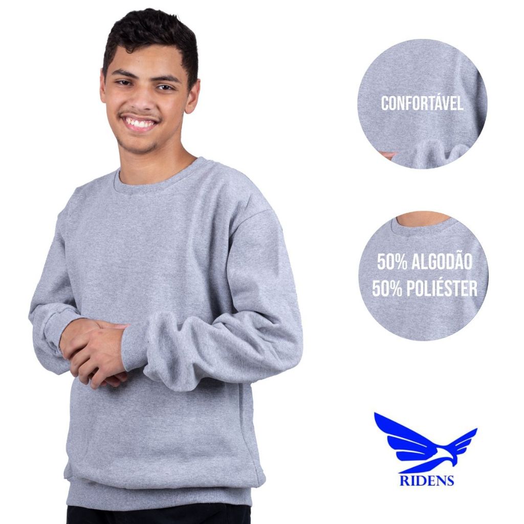 Moletom masculino careca/sem capuz gola redonda flanelada | Shopee Brasil