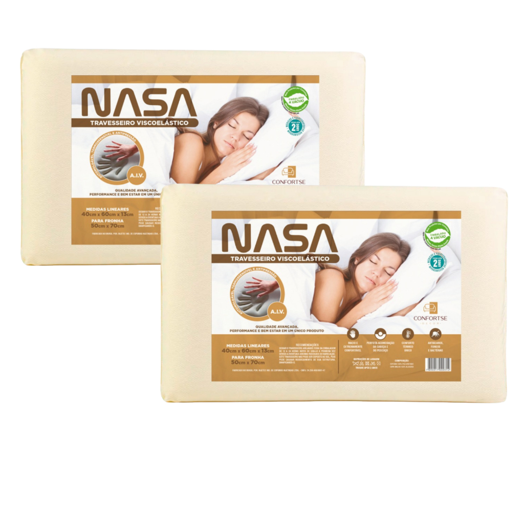 Kit 2 Travesseiros Nasa-X Duoflex Viscoelástico Antialérgico ...