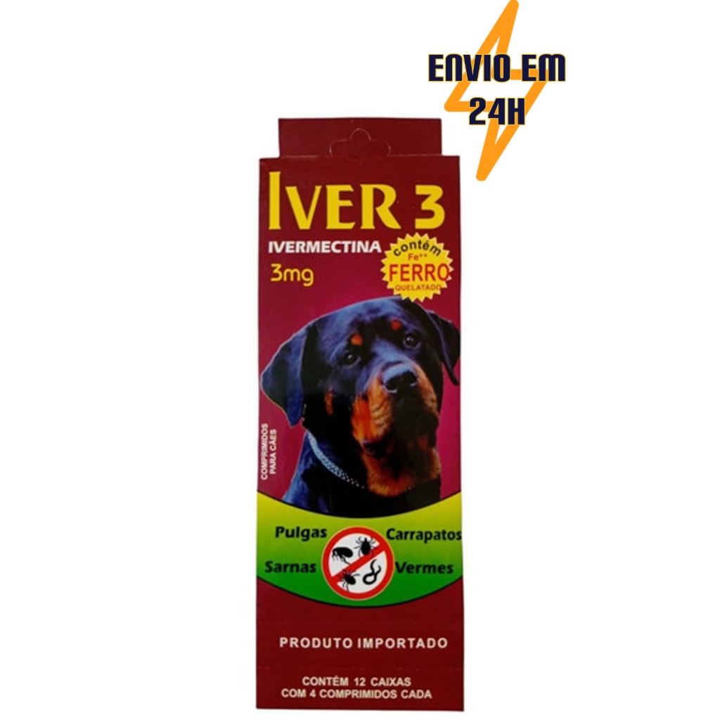 Kit 2 Caixas Remédio Para Carrapato, Pulga e Sarna Iver3 Ivermectina ...
