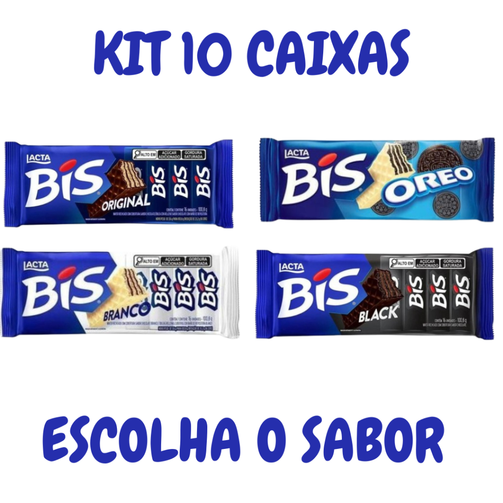CHOCOLATE BIS LACTA 100,8g - KIT COM 10 CAIXAS - ESCOLHA O SABOR ORIGINAL / BLACK / OREO ...