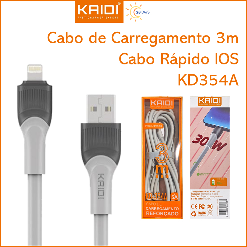 Cabo de Carregamento e Dados Reforçado Emborrachado USB para Lightning ...