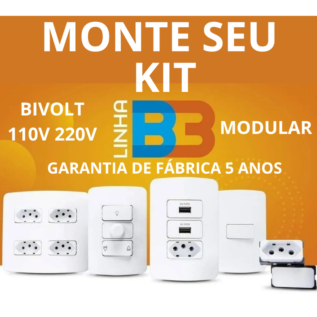 Tomadas e interruptores Teclas Placas - Linha B3 MARGIRIUS - Conjunto completo 4x2 Simples ...