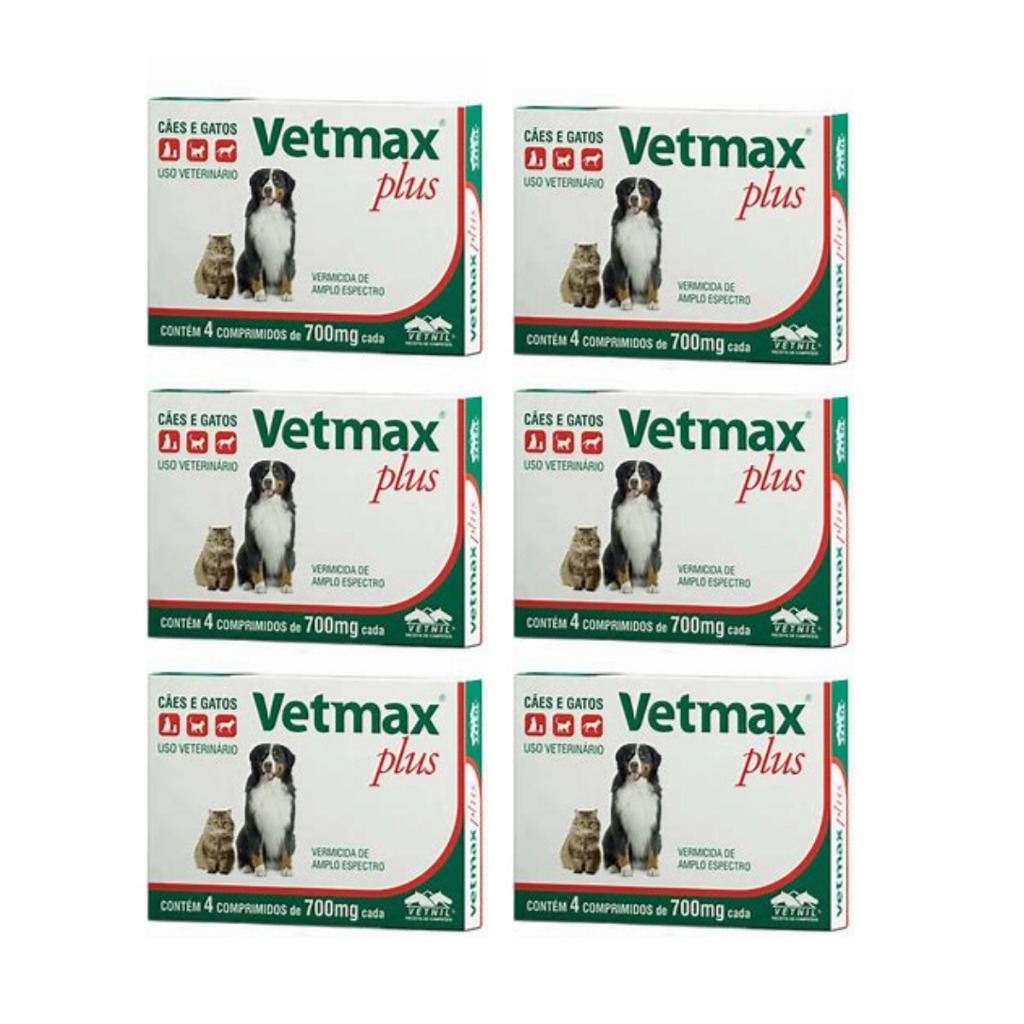 Kit com 6 Vetmax Plus Vermífugo Oral Cães e Gatos Vetnil - 4 comprimidos | Shopee Brasil
