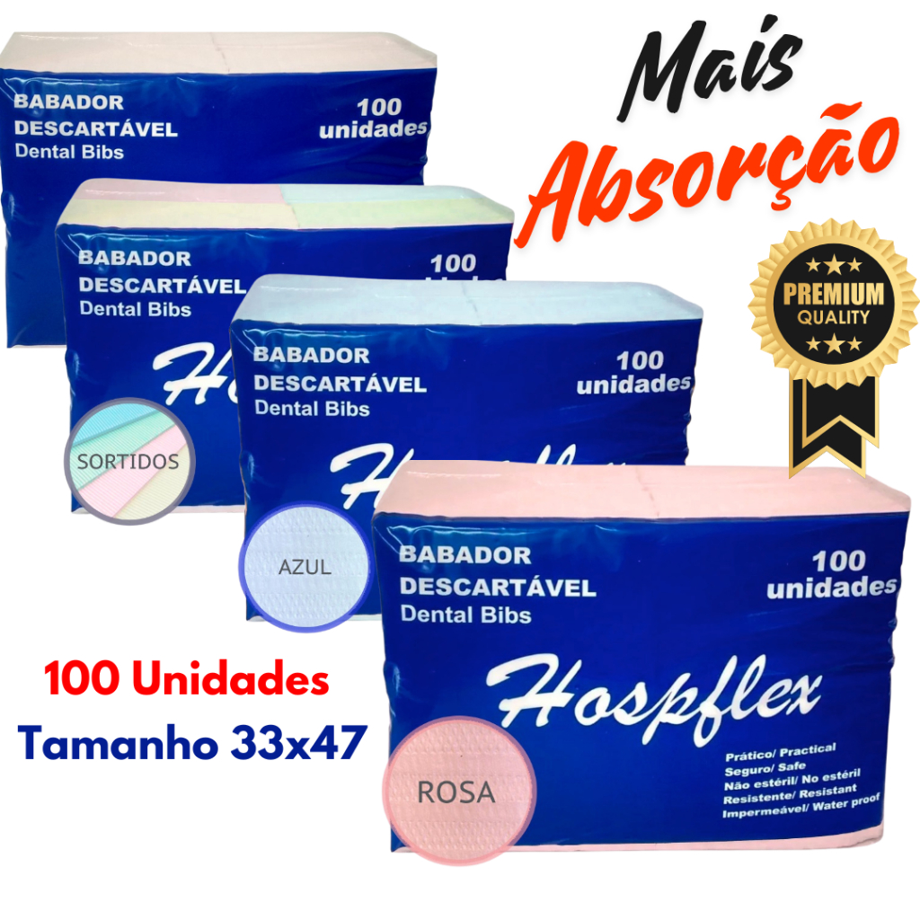 Babador Descartável Impermeável Mais Absorção Odontológico 33x47- Pct ...