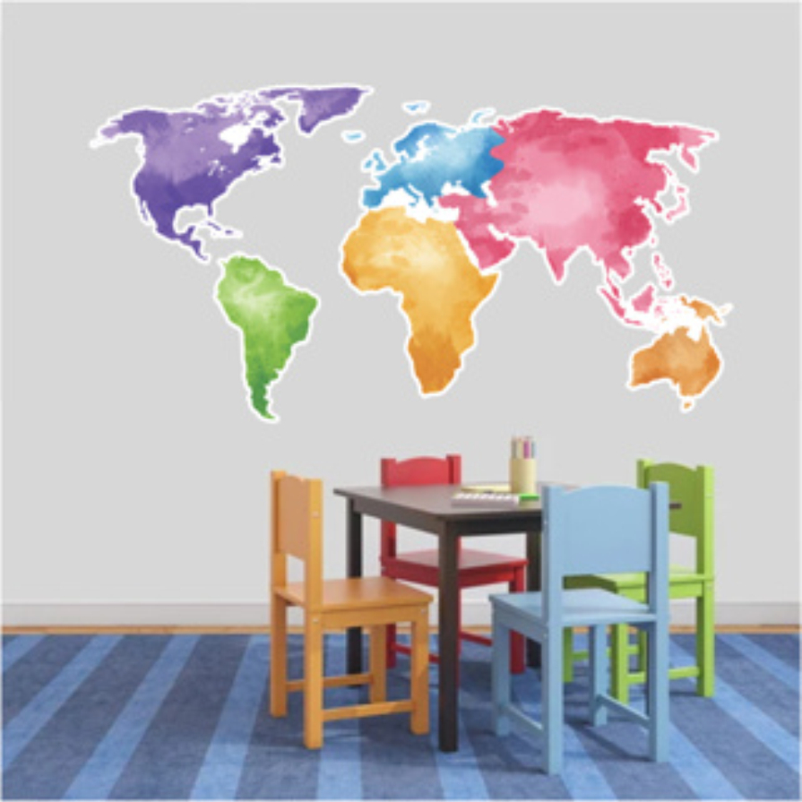 Mapa Mundi Colorido Sem texto Adesivo Vinil Resistente a água Tamanho ...