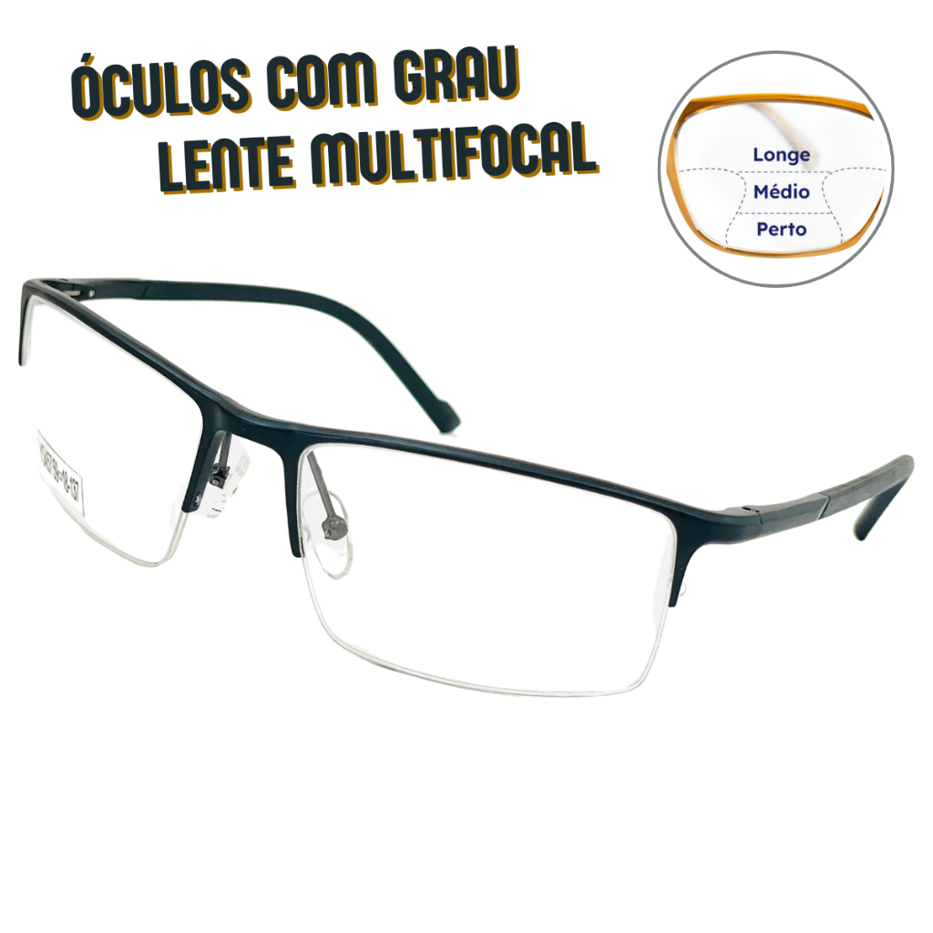 Óculos Multifocal Masculino Esportivo Para Longe e Perto Lentes de Grau ...